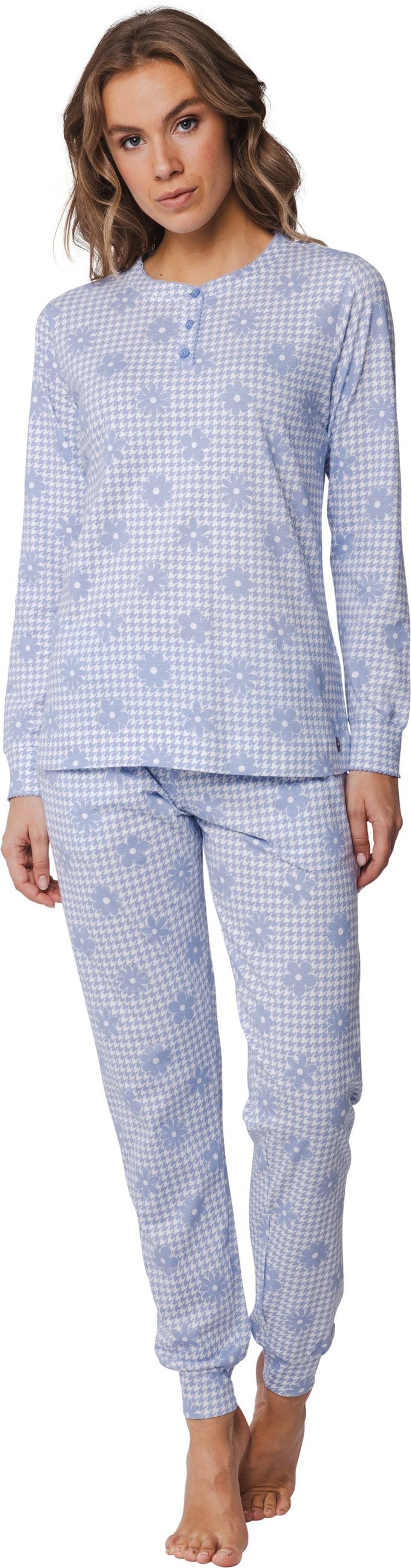 Rebelle Schlafanzug Damen Pyjama Lang Mit Bündchen 2 Tlg Baumwolle
