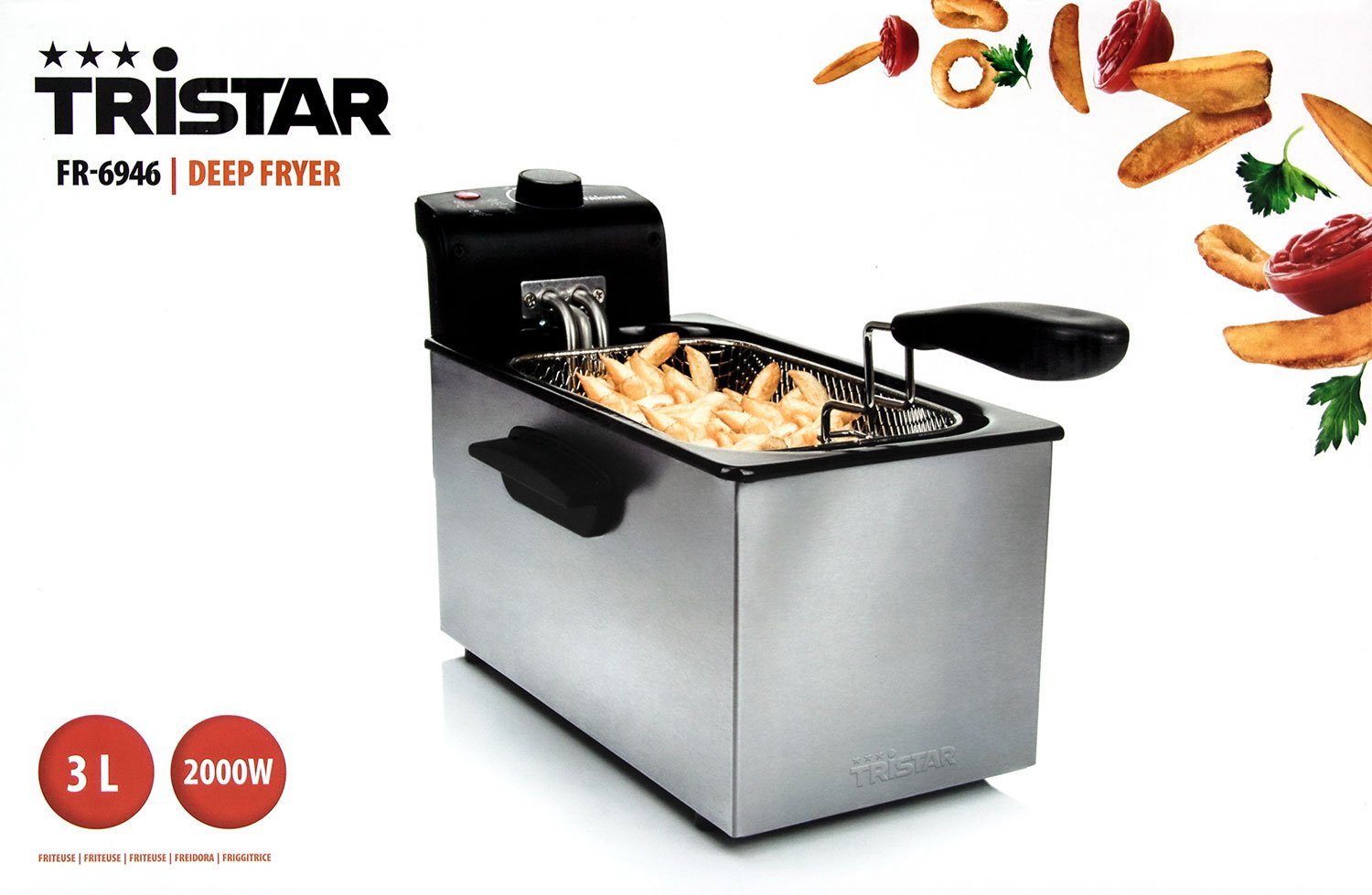 Tristar Kaltzonenfritteuse 2000 W Große 3ltr Edelstahl Frittöse