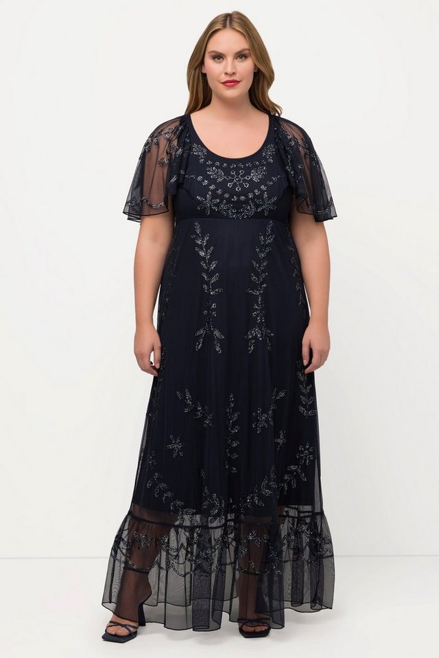 Ulla Popken Cocktailkleid Maxikleid Pailletten A Linie Rundhals Halbarm