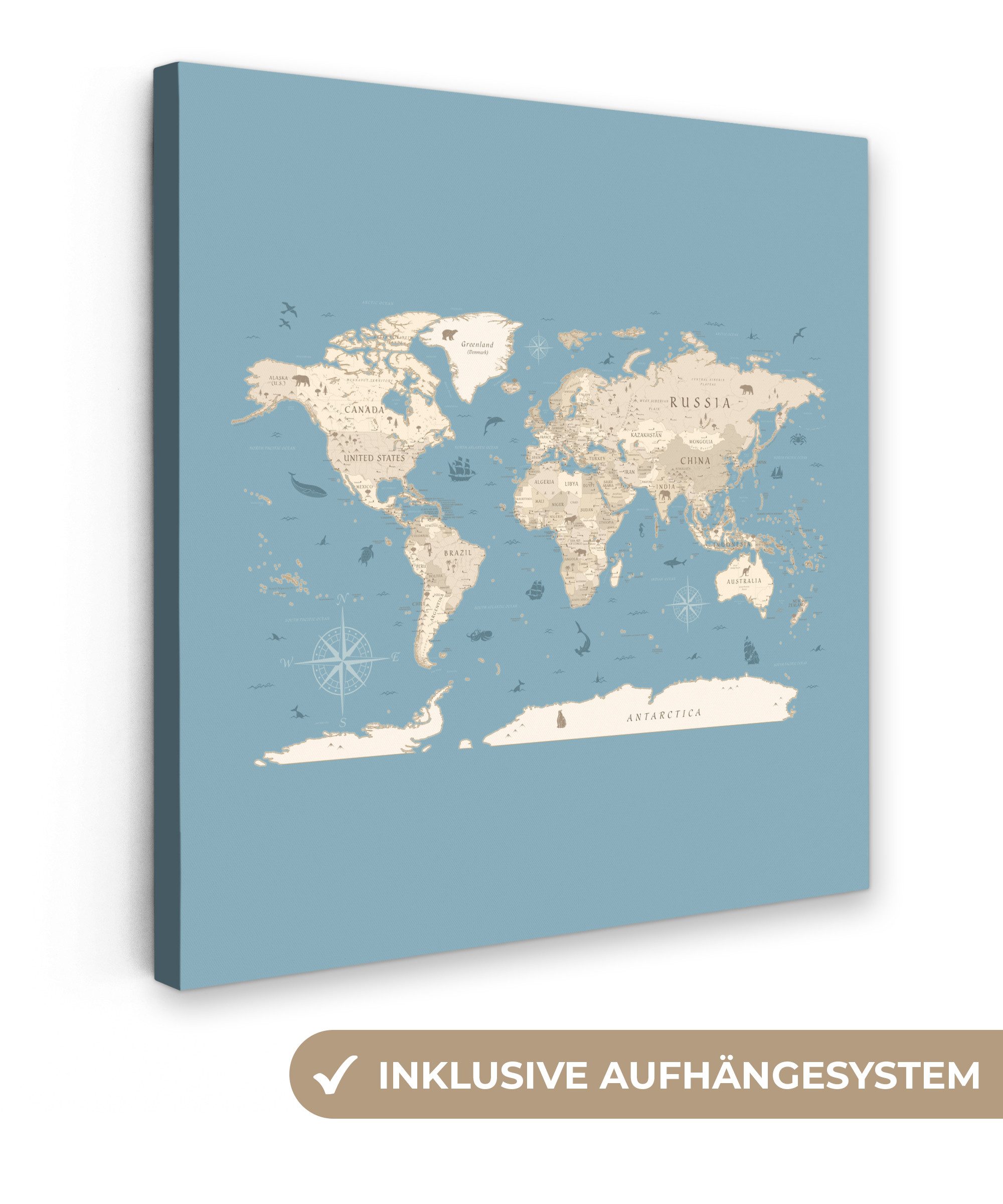 OneMillionCanvasses® Leinwandbild Weltkarte - Ozean - Realistisch - Blau, Fotodruck (1 St ...