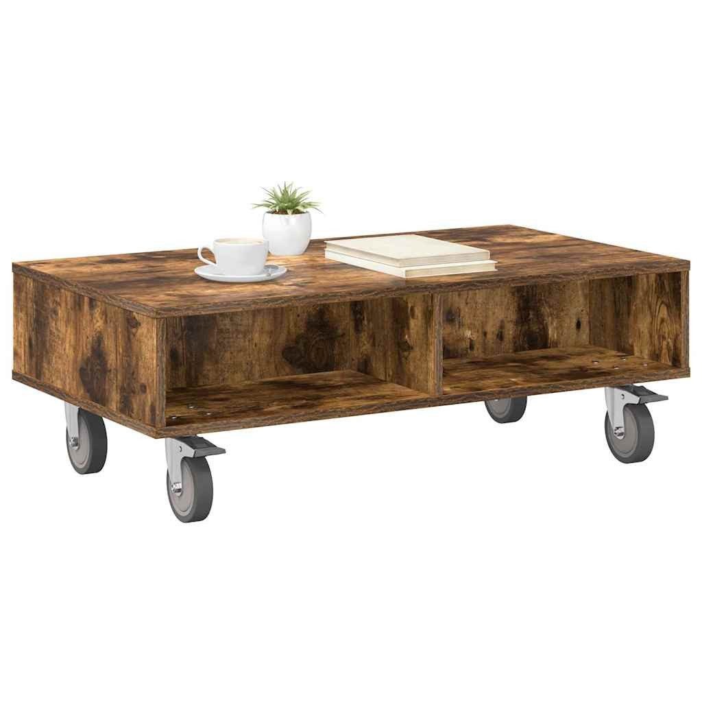vidaXL Beistelltisch Beistelltisch mit Rädern Geräucherte Eiche 90 x 50 ...