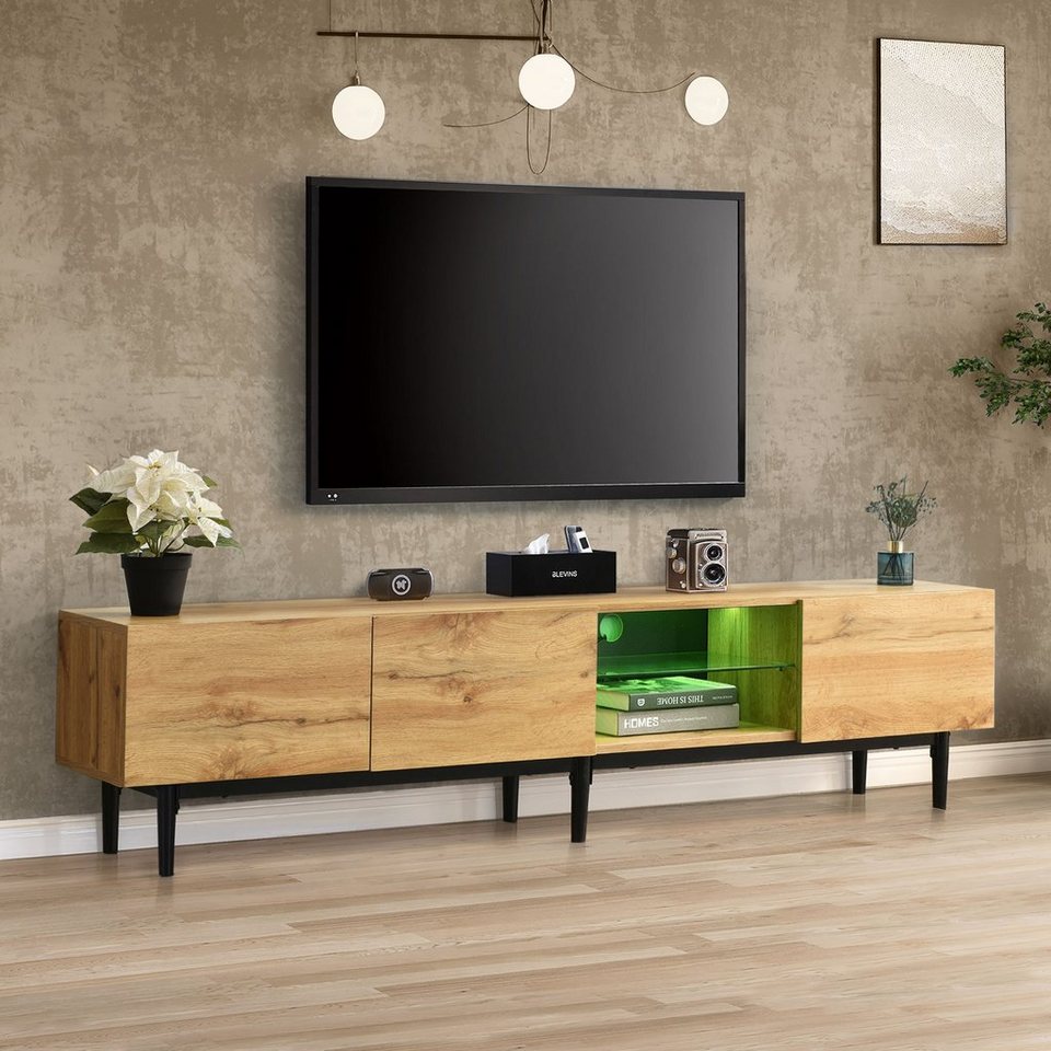 Merax Lowboard Mit Led Beleuchtung Inkl Fernbedienung Wildeiche Tv