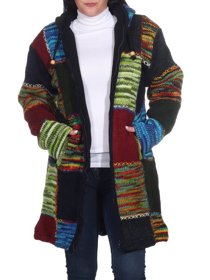 Aurela Damenmode Strickmantel Wollmantel Für Damen Patchwork Look 1