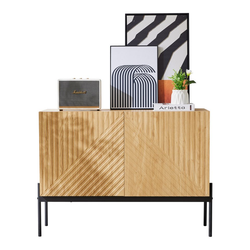 Okwish Sideboard Mit Griffloses Design Buffet Kommode Mit Linien