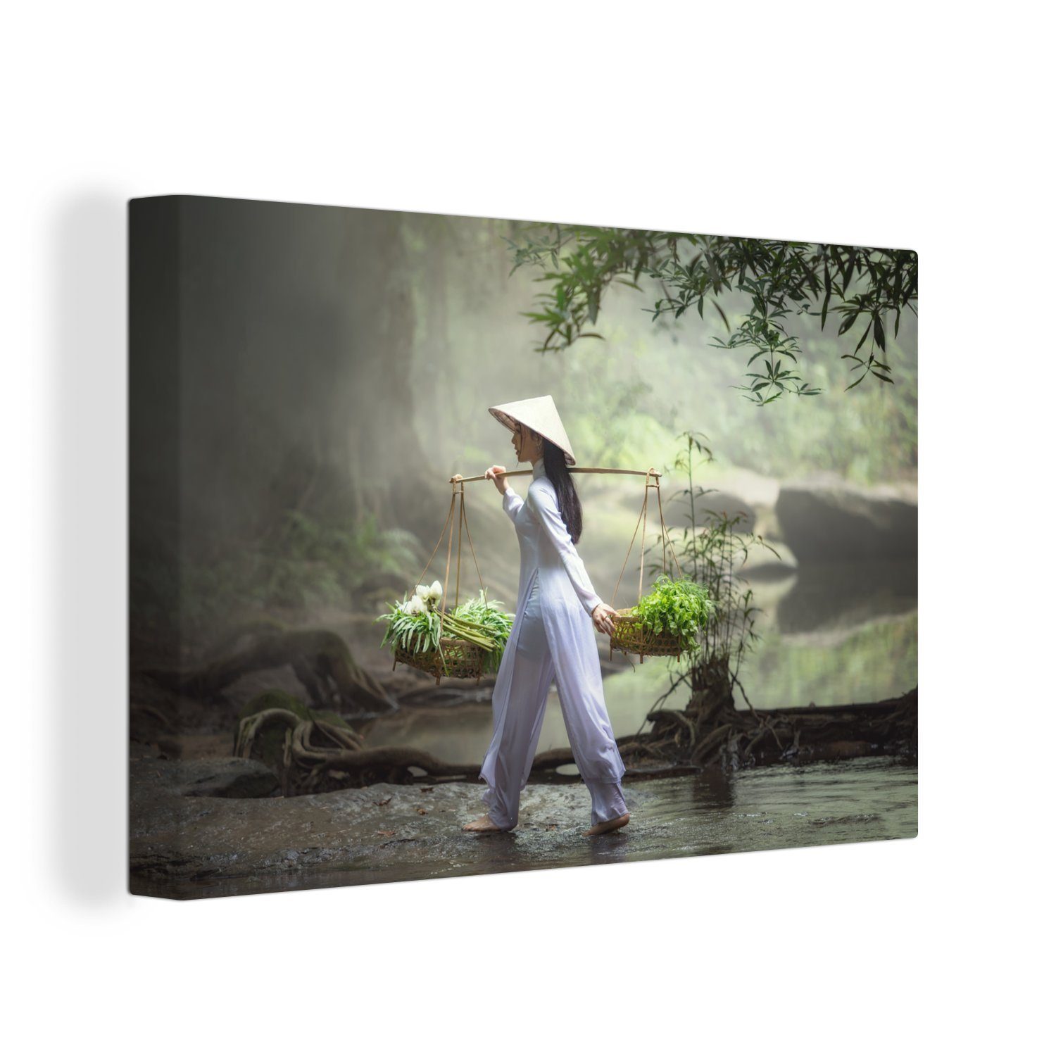 Onemillioncanvasses® Leinwandbild Vietnamesische Frau Beim Spaziergang
