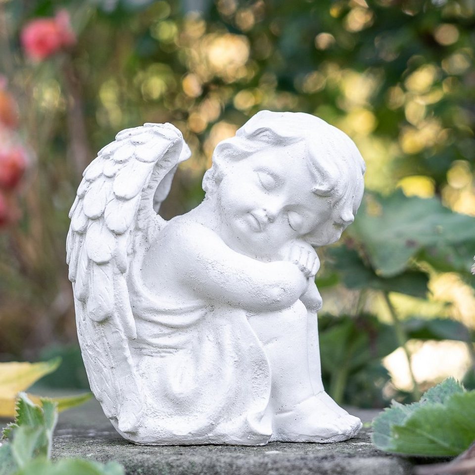 Antikas Gartenfigur Engel Kniend Steinguss Weiß H 17 Cm X T 14 Cm