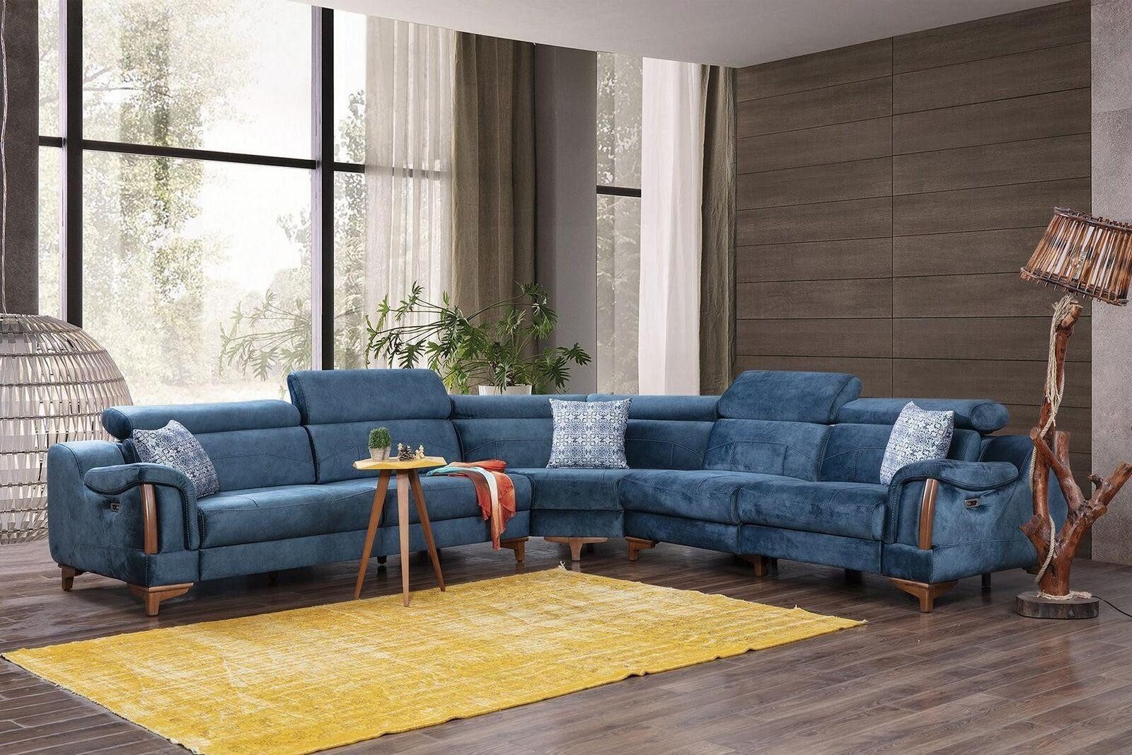JVmoebel Ecksofa Sofa L Form Modern Blau Ecksofa Couch Wohnzimmer Design 5 Teile Made in Europa