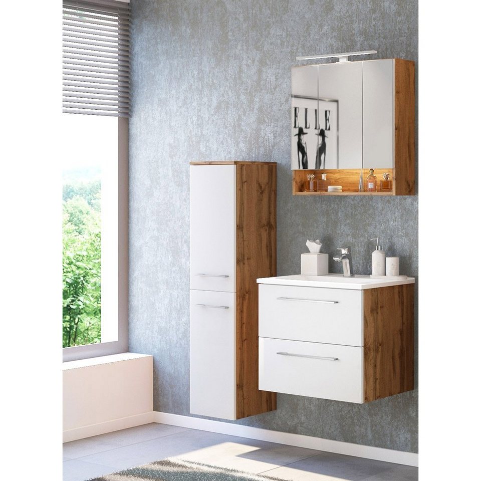 Lomadox Badmöbel Set Louny 03 Spar Set 3 St Wotaneiche Nb Mit