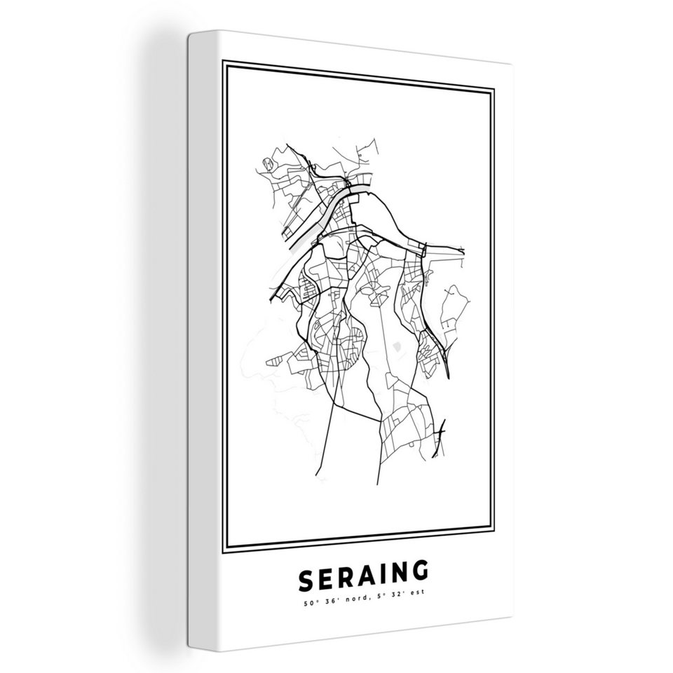 Onemillioncanvasses® Leinwandbild Karte Seraing Schwarz Und Weiß