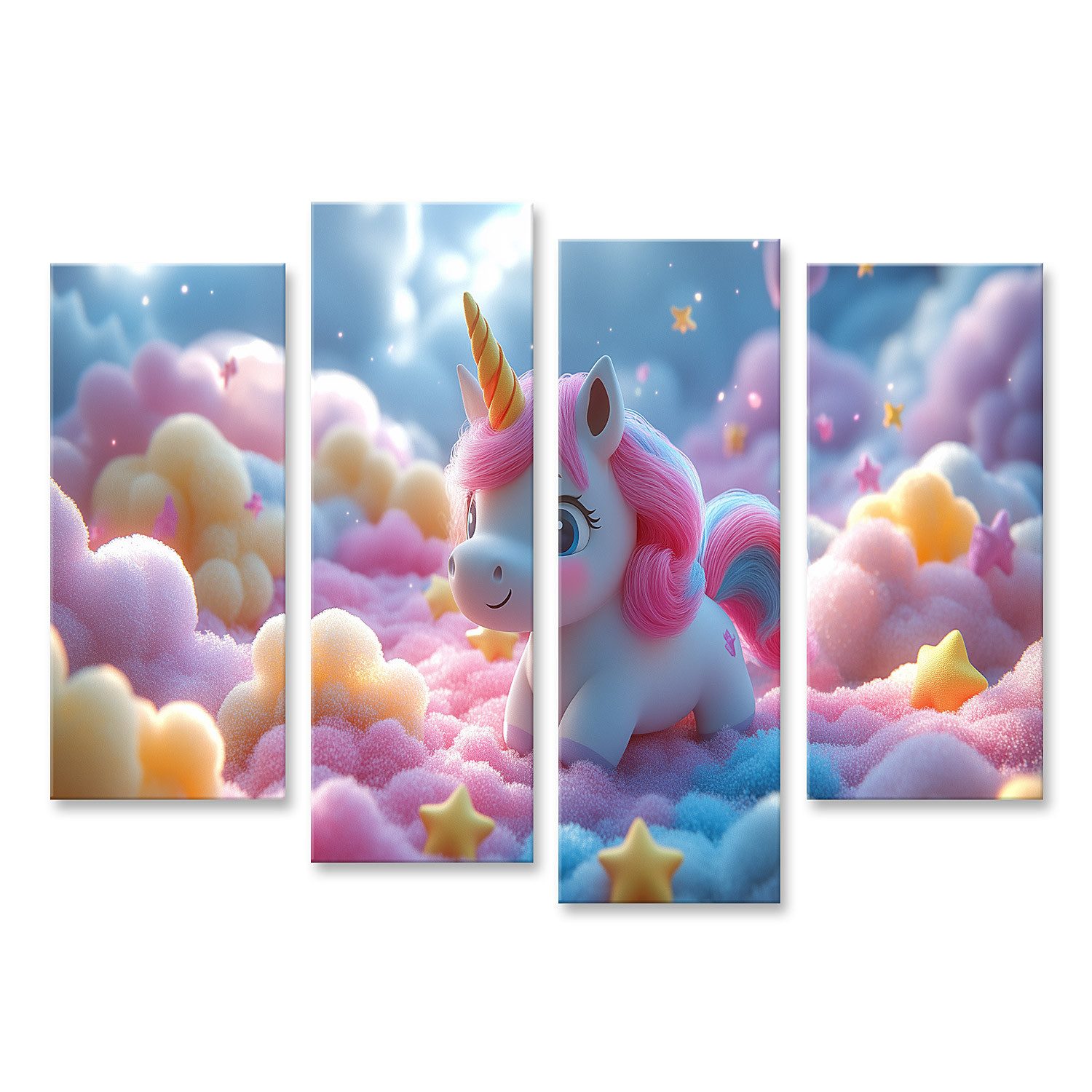 islandburner Leinwandbild, Einhorning im Wolkenzuckerland, Format: 80x40cm