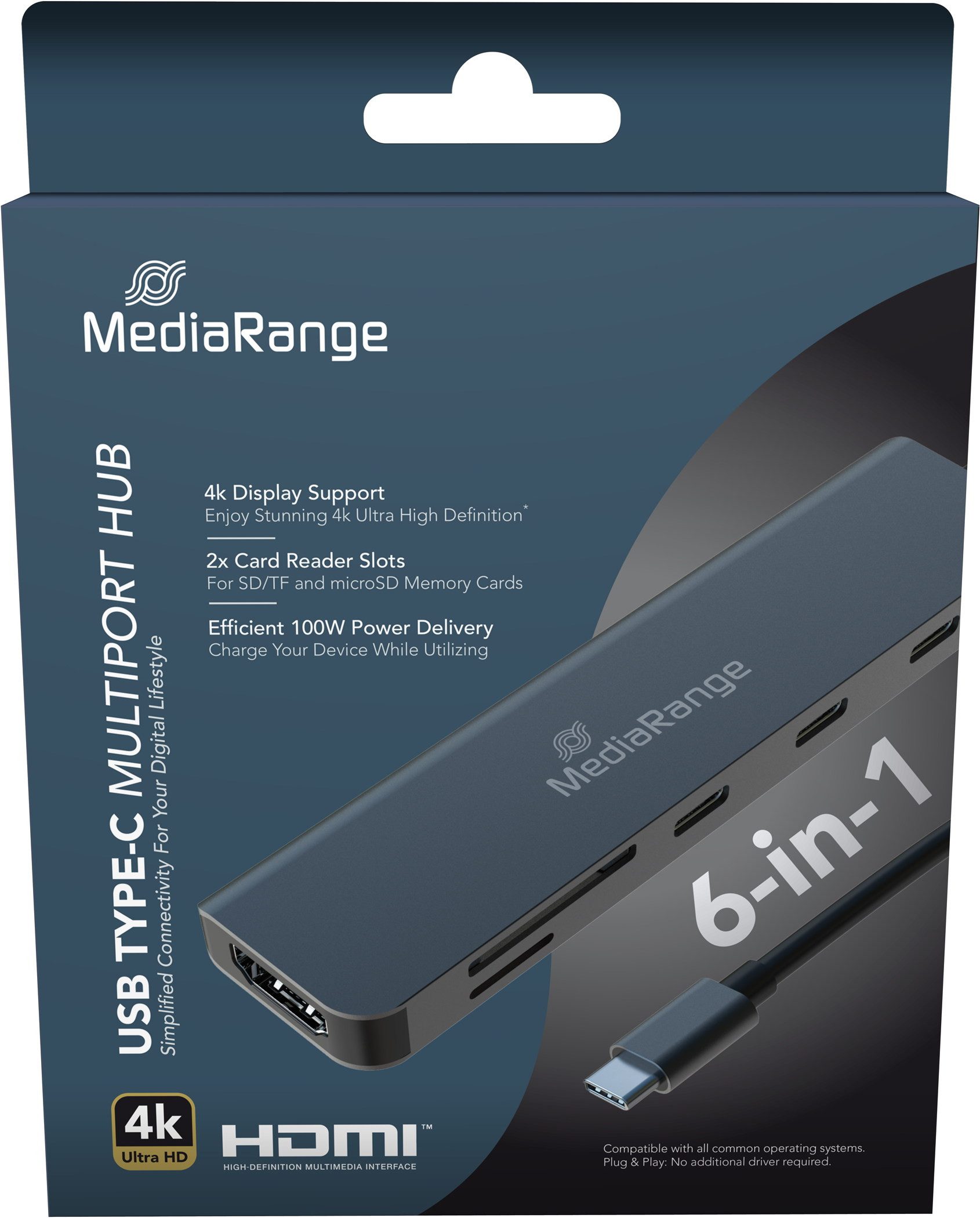 Mediarange USB TYP C Hub Multiport 6in1 2x USB, 2x HDMI, USB TYP C PD ...