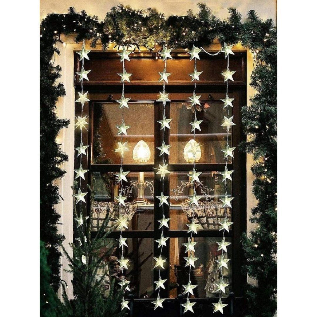 FHS LED-Lichterkette Lichtervorhang für Fenster mit Sternornamenten und 40 LEDs