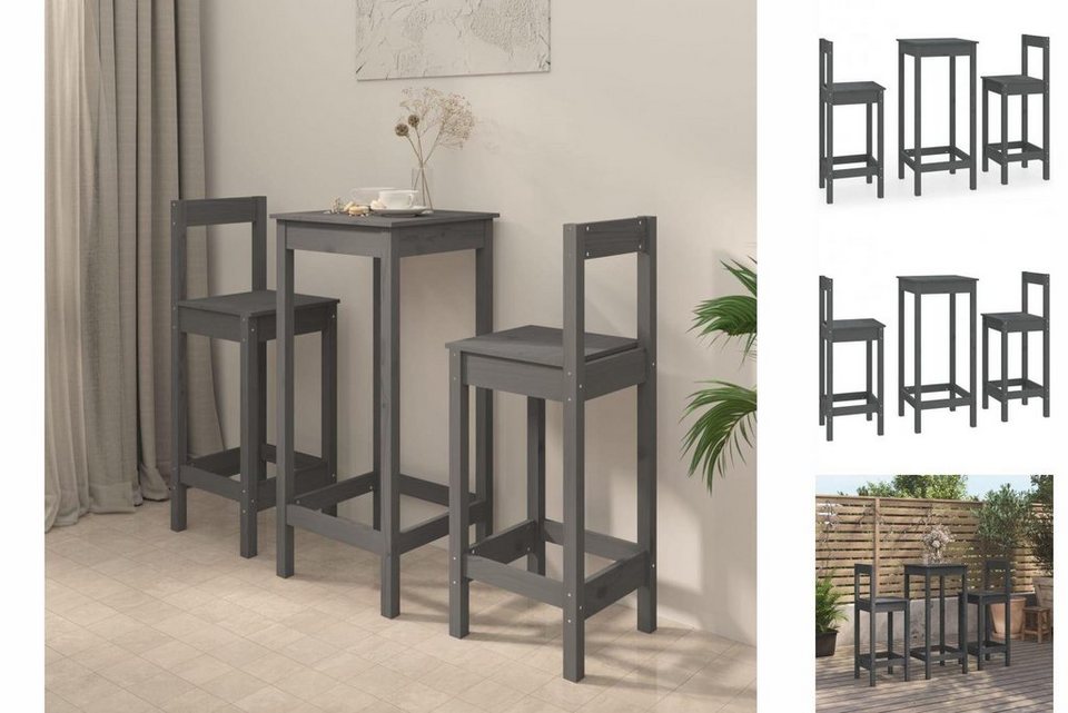 Vidaxl Sitzgruppe 3 Tlg Bar Set Grau Massivholz Kiefer