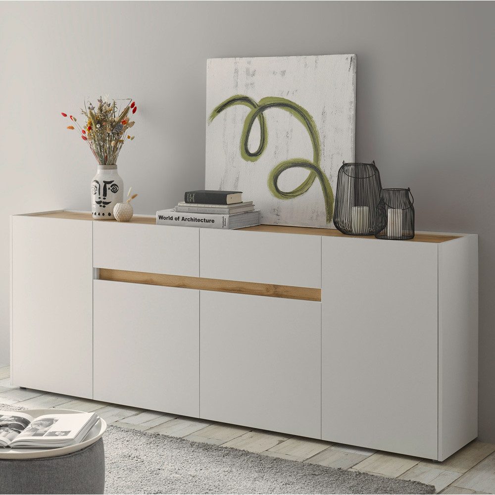Lomadox Sideboard Crisp 61 Wohnzimmer In Weiß Mit Absetzungen In Wotan