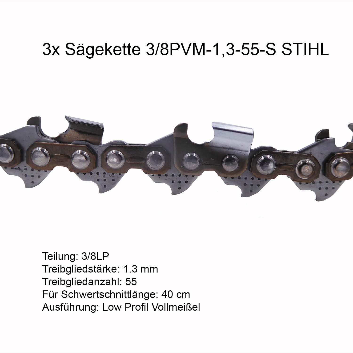 Fritz Krug Ersatzkette 3 Stück Stihl Picco Super (PS) 3/8P 1.3mm 55 TG Sägekette V, 3/8P