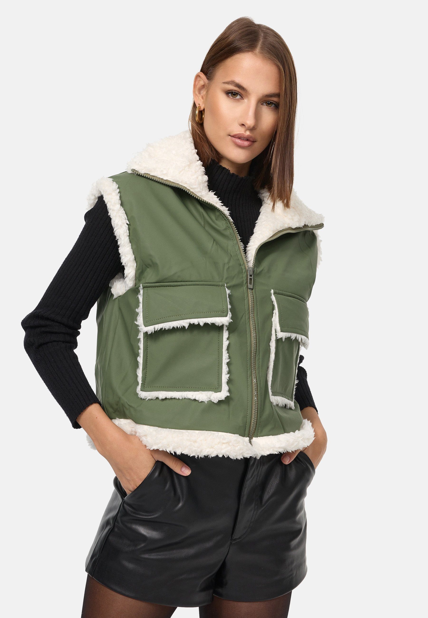 Worldclassca Lederimitatweste Worldclassca Damen Steppweste Kurz