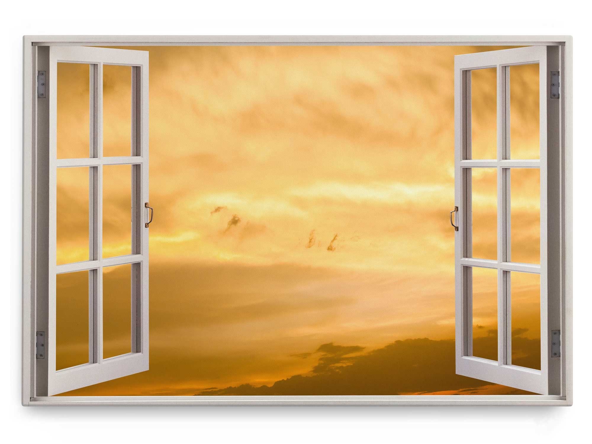 Sinus Art Leinwandbild Wandbild 120x80cm Fensterbild Roter Himmel Abendrot Wolken Rot Sonnenu ...