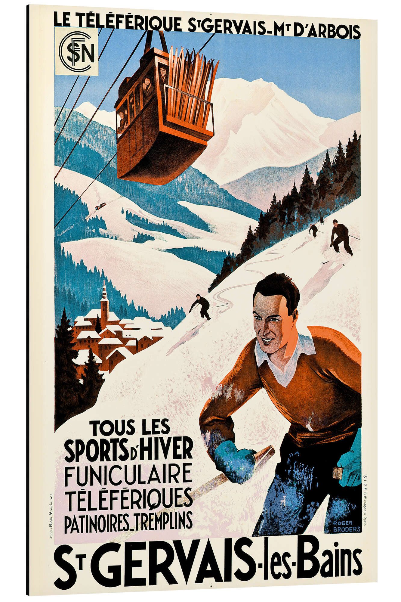 Posterlounge Alu Dibond Druck Vintage Ski Collection St Gervais Les