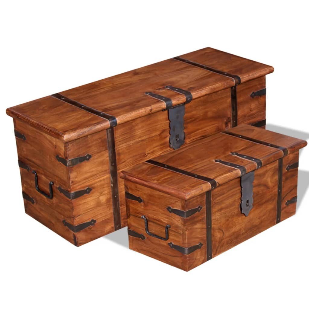 furnicato Truhe Set aus 2 Echtholz Truhen Braun 83x33x37 cm & 61x26x27 ...