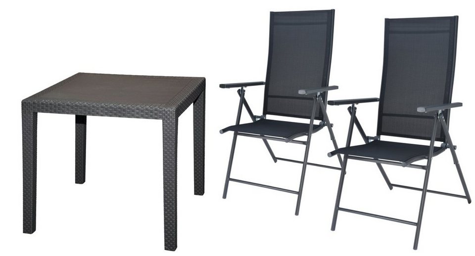Progarden Sitzgruppe Anthrazit 3 Tlg Gartenmöbel Set Gartenstuhl