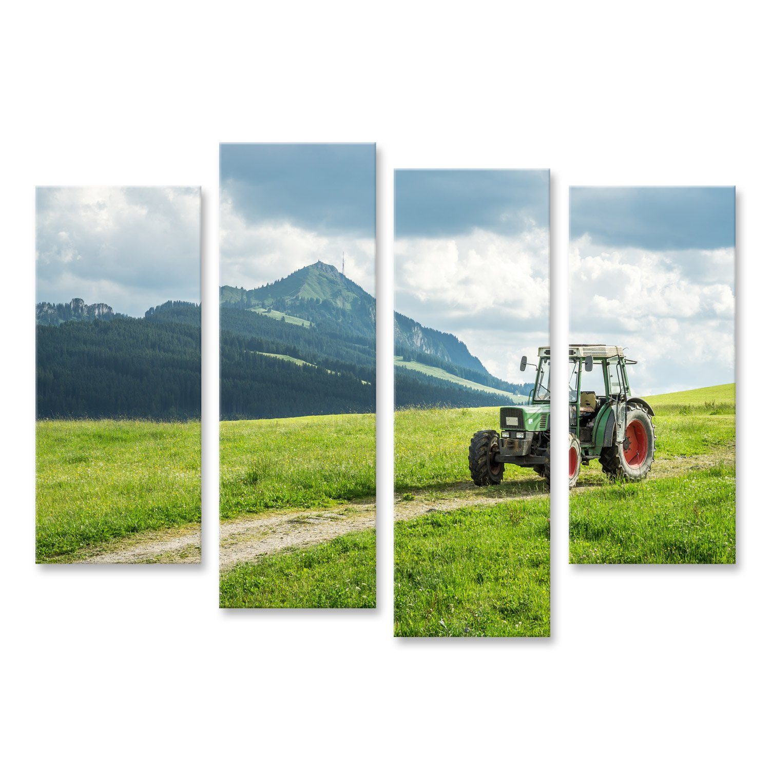 islandburner Leinwandbild Bild auf Leinwand Alter Traktor Wiese Schöner Bergblick Alpen Frisches