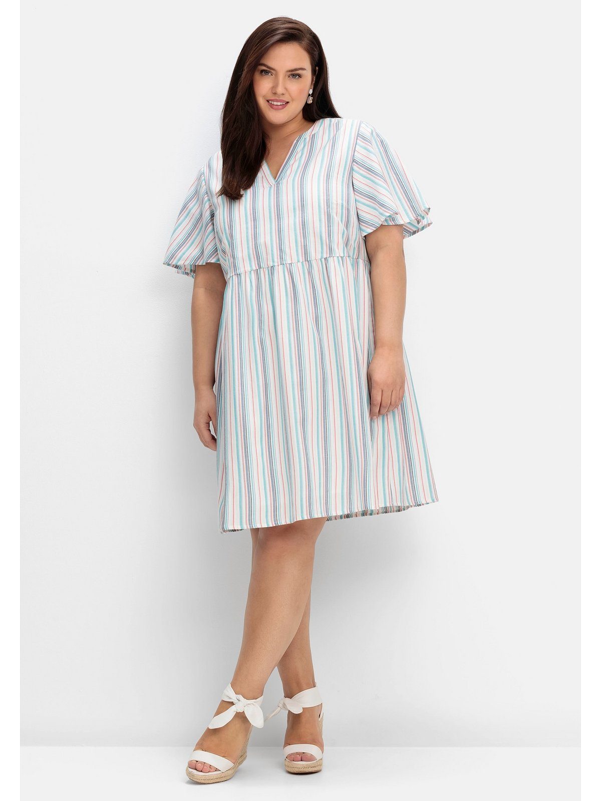 Sheego Sommerkleid Große Größen Mit Taillennaht Und Weiten Ärmeln