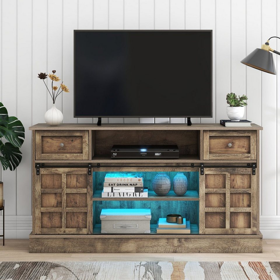 Merax Tv Schrank Landhausstil Mit 2 Schubladen Und 7 Fächern Lowboard