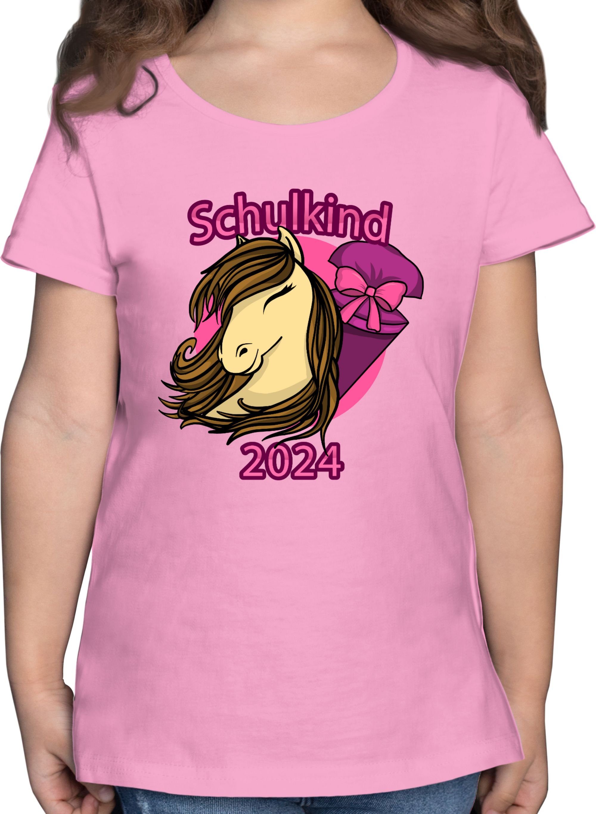Shirtracer T-Shirt Schulkind 2024 Pferd mit Schultüte Einschulung Mädchen