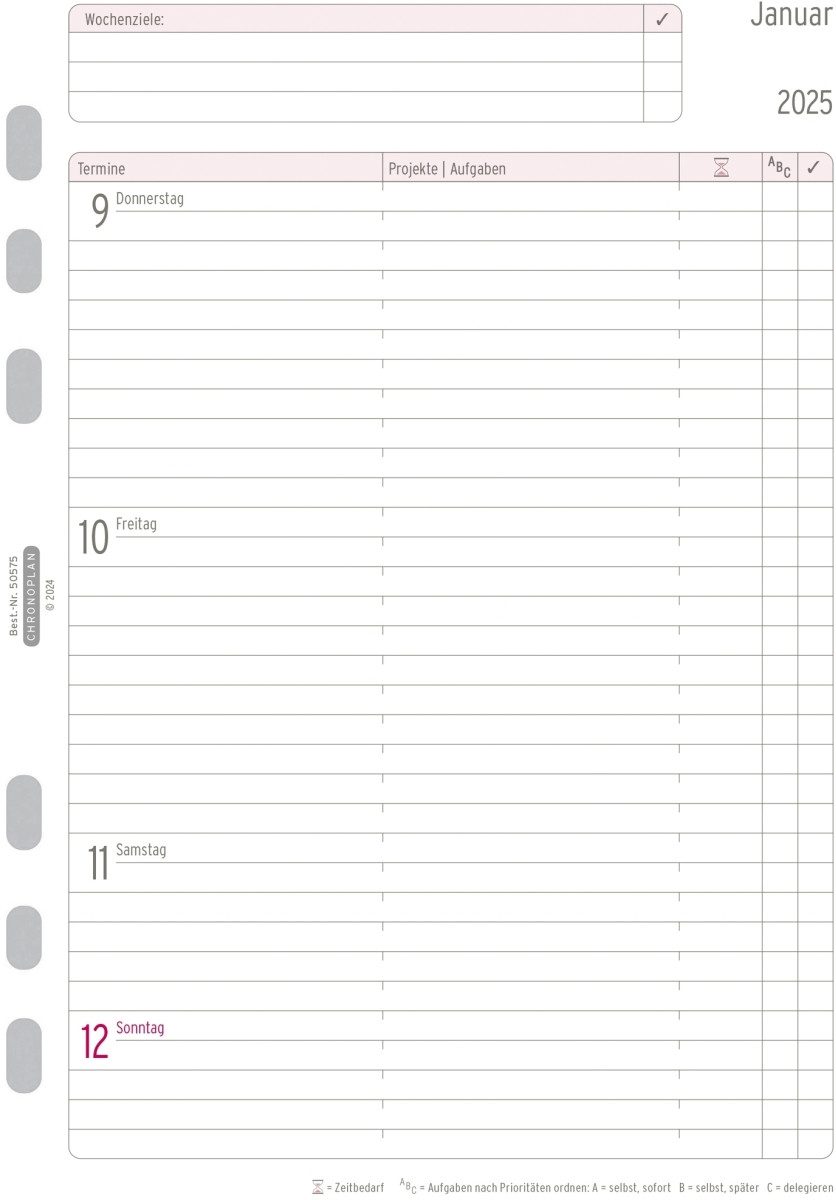 CHRONOPLAN Terminplaner Wochenplan A5 2025 1 Woche/2 Seiten horizontal