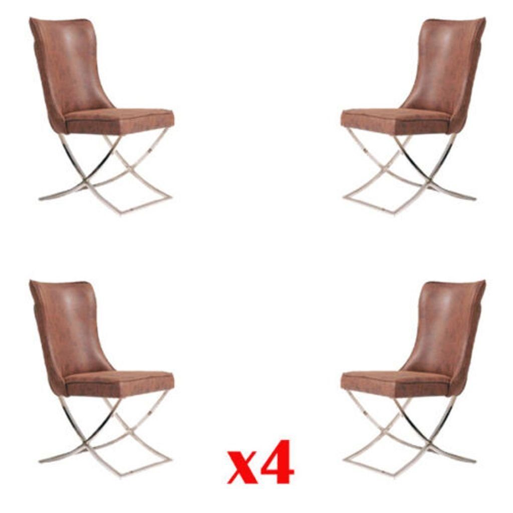 Jvmoebel Esszimmerstuhl Set 4x Sessel Edelstahl Esszimmerstuhl Stoff