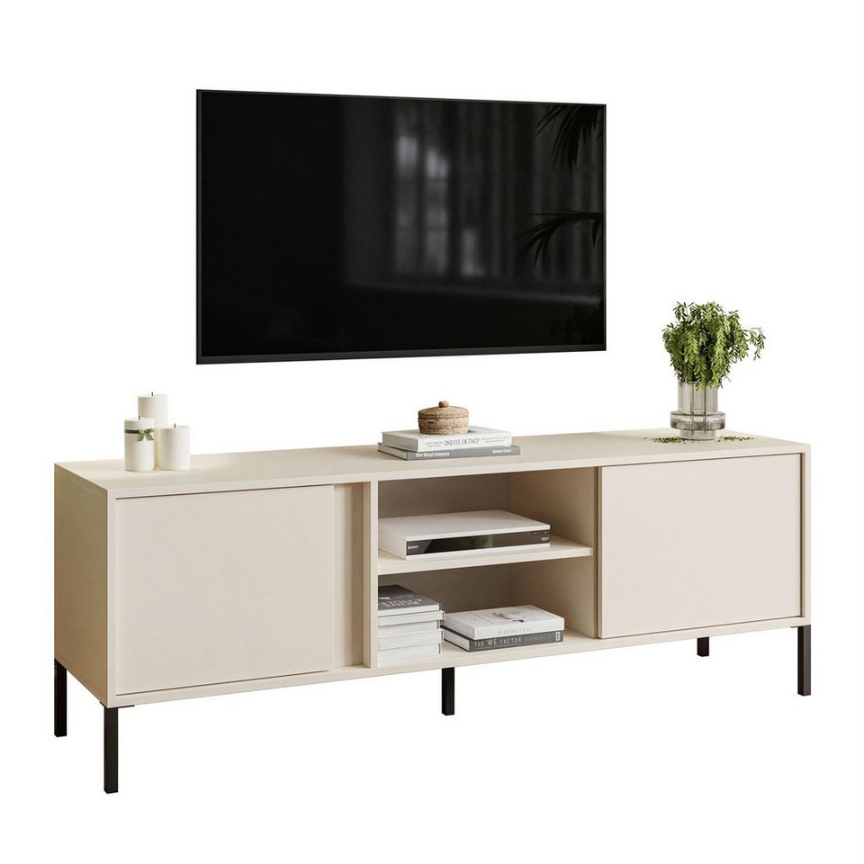 Lookway Tv Schrank Delle Beige Tv Lowboard Auf Metallbeinen Und Led