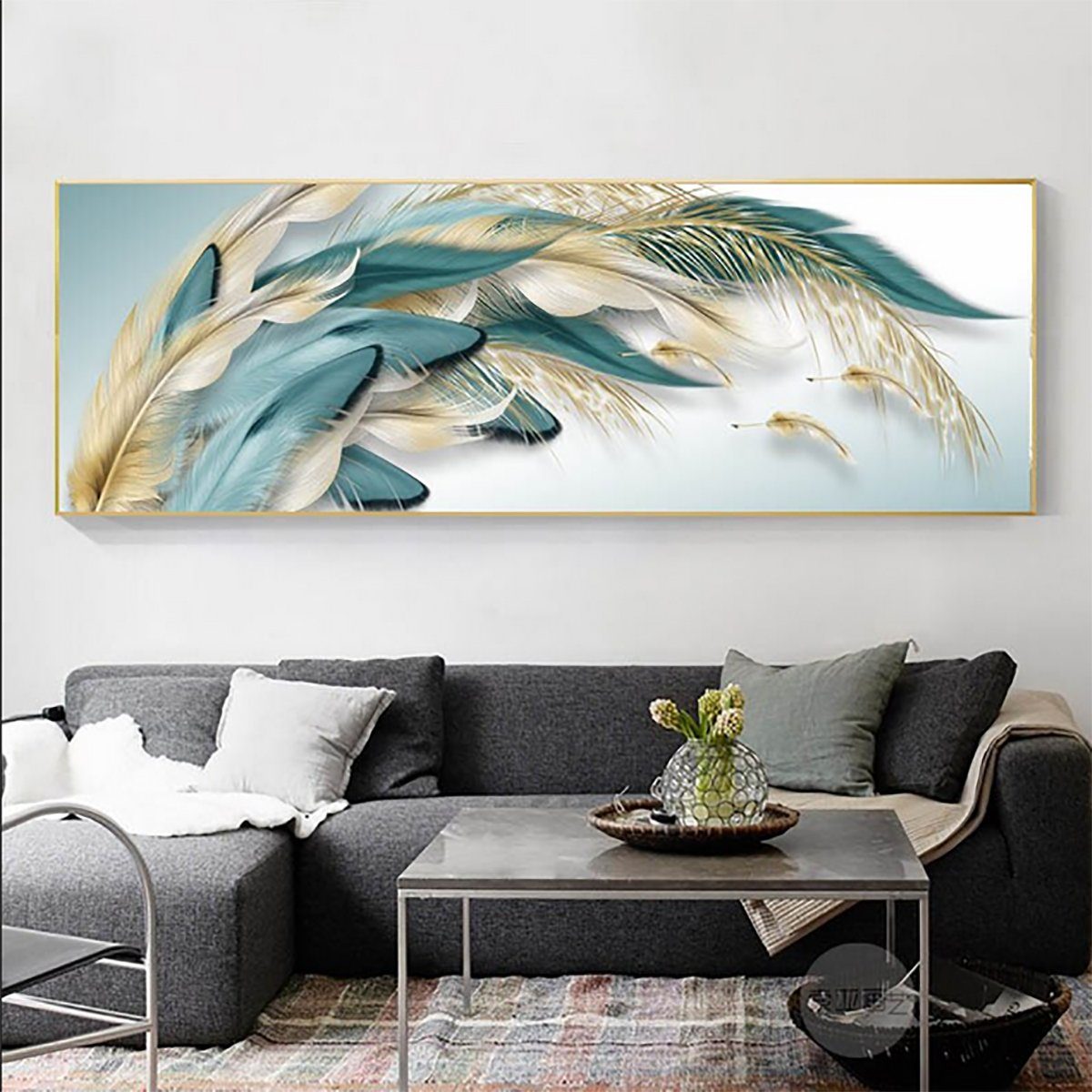 TPFLiving Kunstdruck (OHNE RAHMEN) Poster - Leinwand - Wandbild, Federn - Abstrakte Motive ...