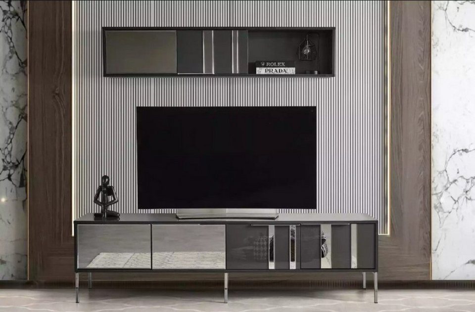 Jvmoebel Wohnwand Luxus Modern Wohnwand Lowboard Grau Wandschrank 2tlg
