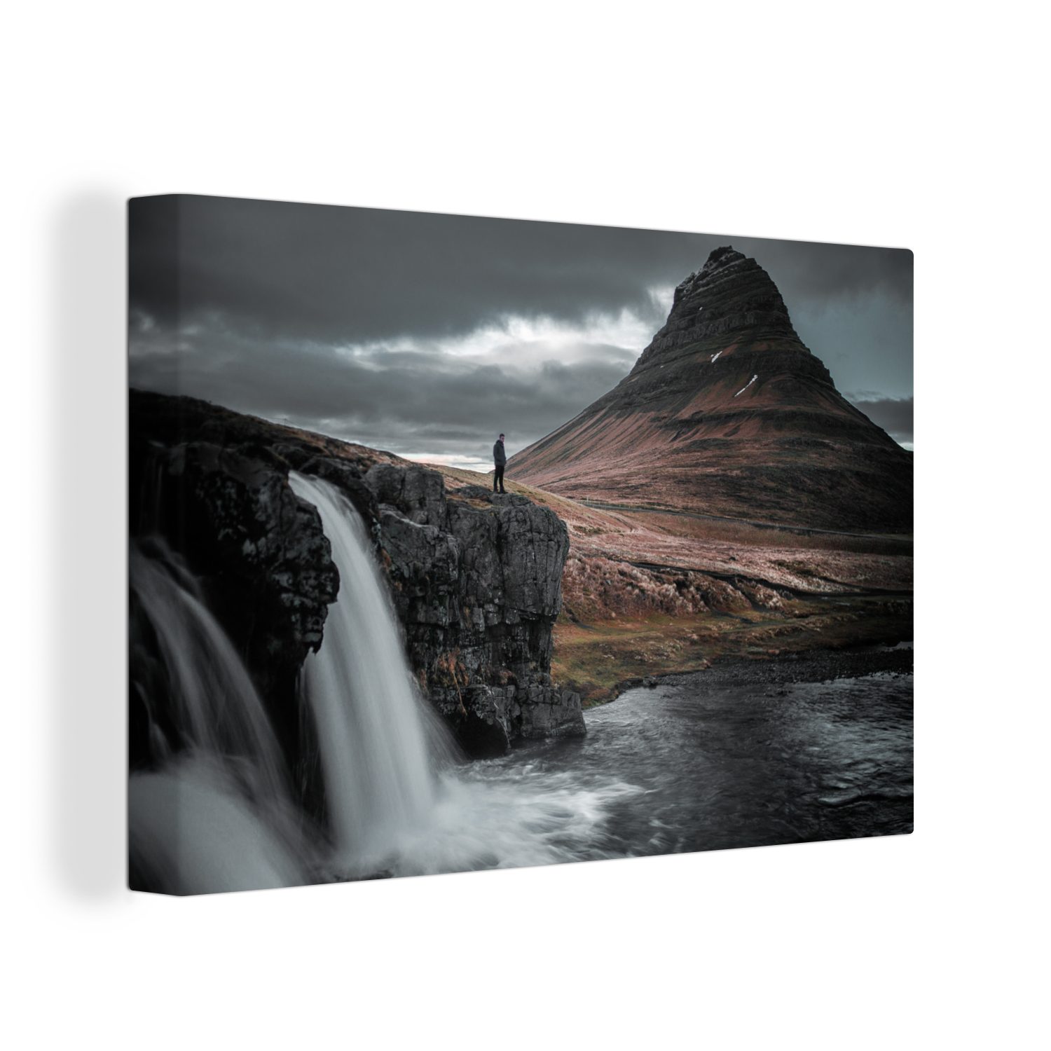 OneMillionCanvasses® Leinwandbild Island - Wasserfall - Berg, (1 St), Wandbild Leinwandbilder ...