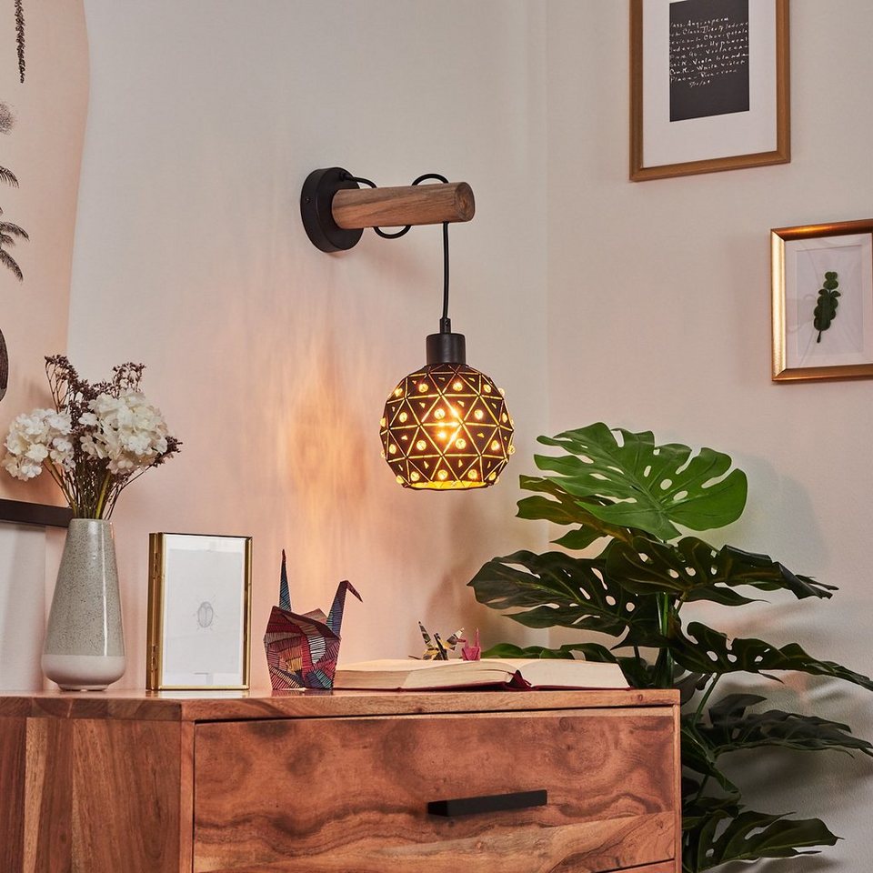 Hofstein Wandleuchte Tosca Wandlampe Aus Holz Und Metall In Schwarz