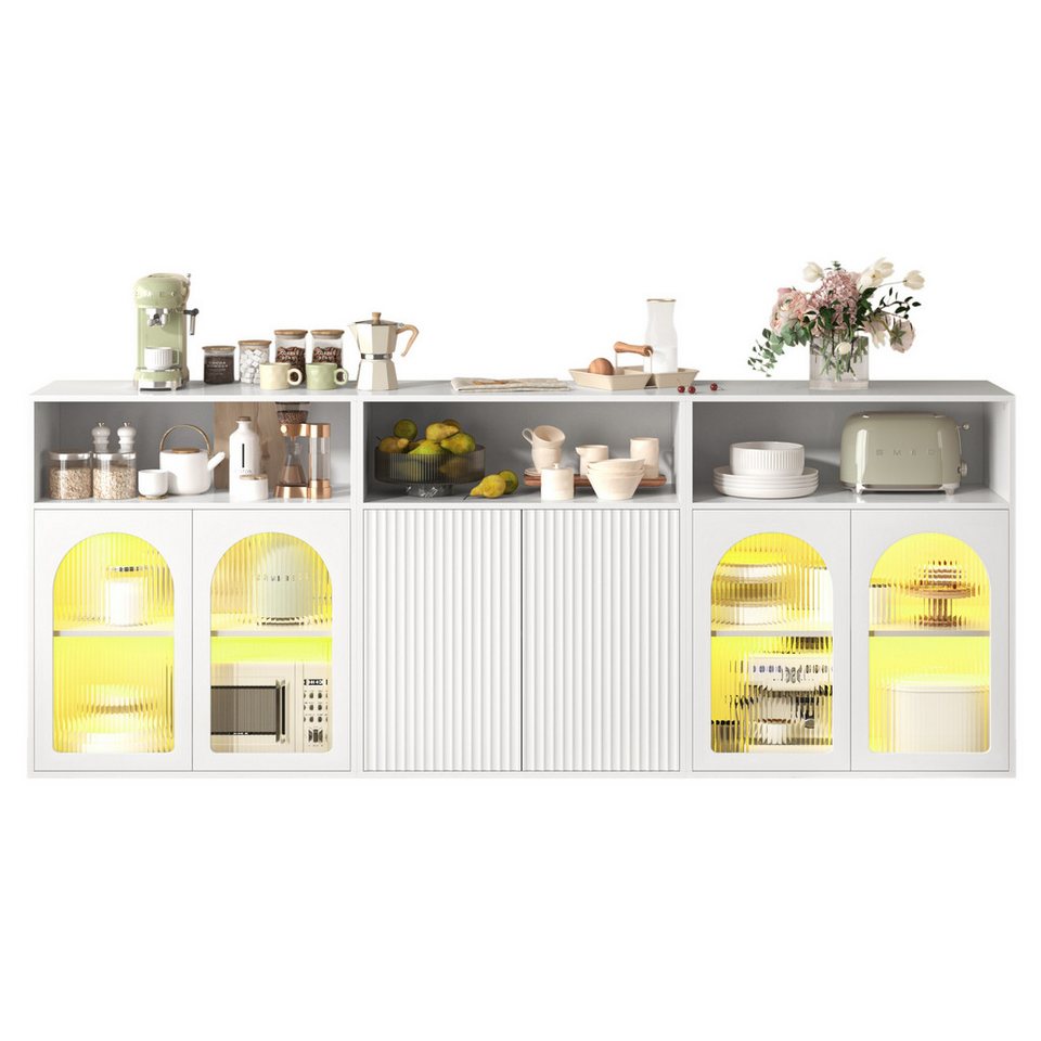 Celya Sideboard Aufbewahrungsschrank Mit Glastür Und Led Holzblistertür