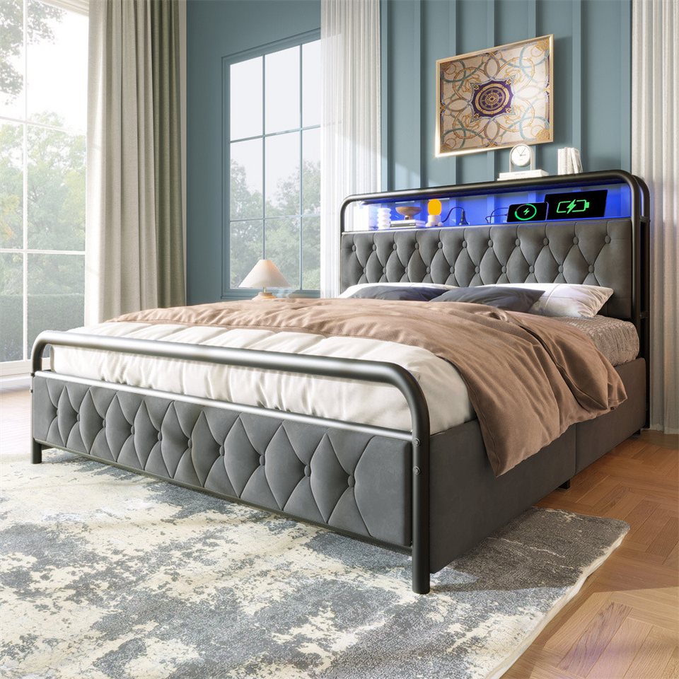 Autolock Polsterbett Polsterbett Doppelbett Mit Aufladen Usb Type C