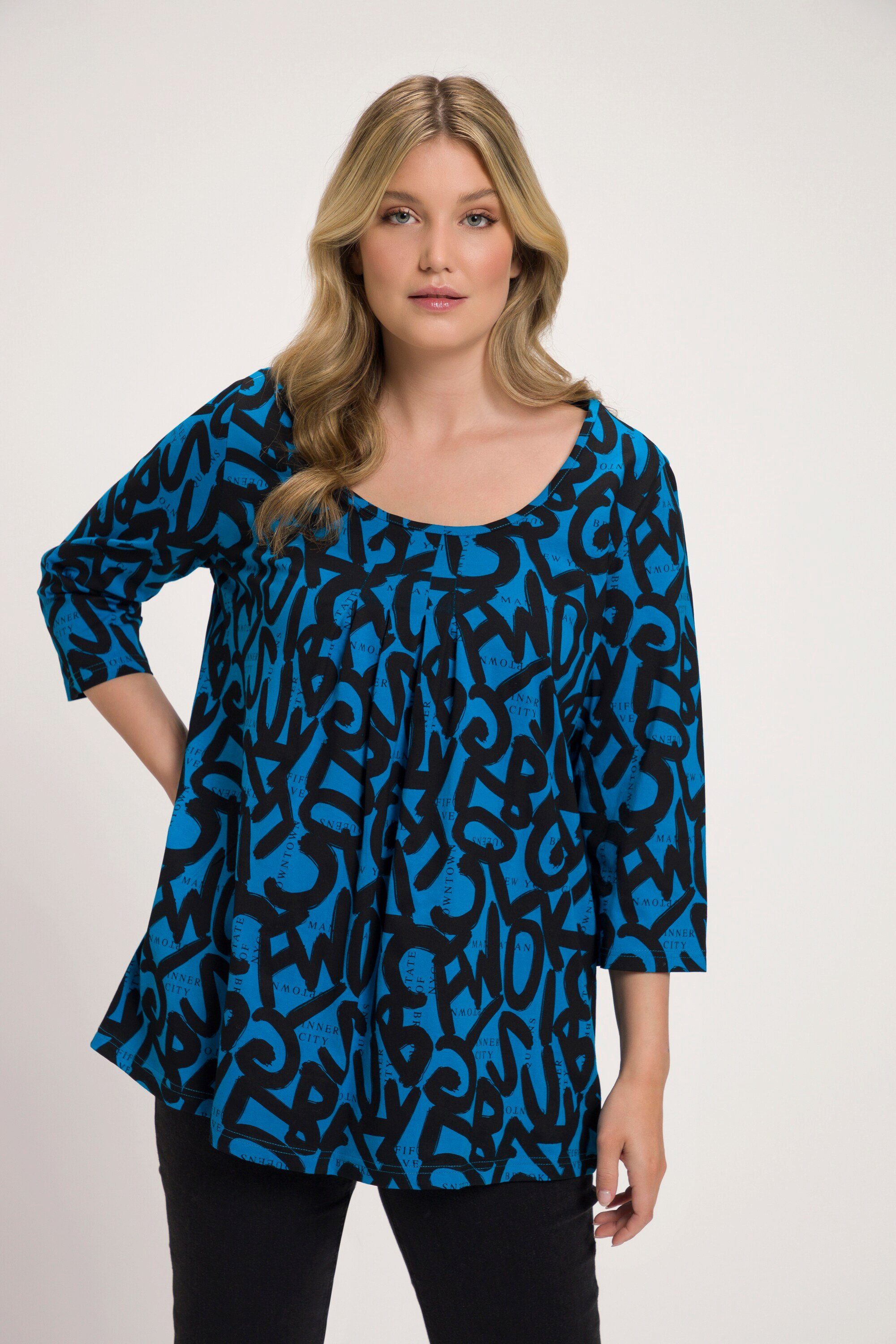 Ulla Popken Rundhalsshirt Shirt Schriftdruck A Linie Rundhals 34 Arm