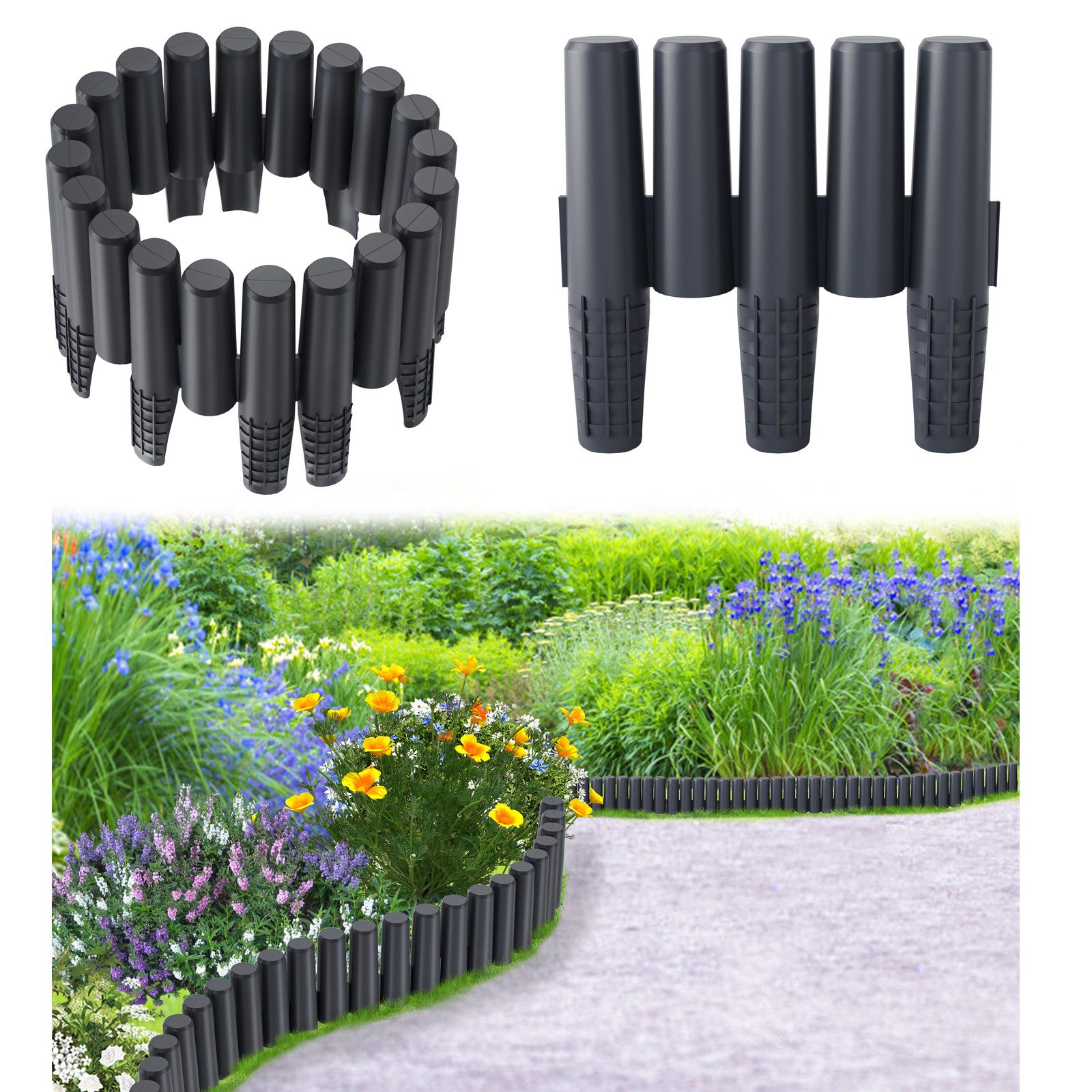 AUFUN Rasenkante Beeteinfassung Beetumrandung Holzoptik Gartenpalisade, 28cm x 24cm per Stück