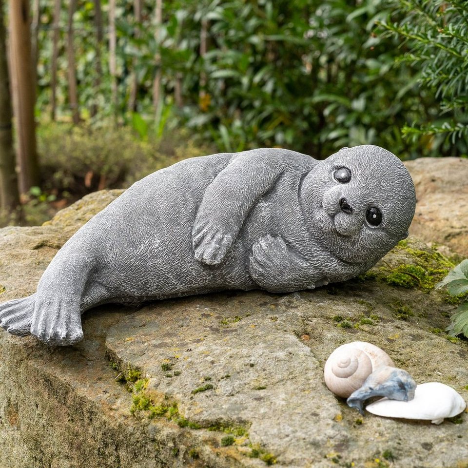 Antikas Gartenfigur Seehund Nach Links Blickend Steinguss Grau H