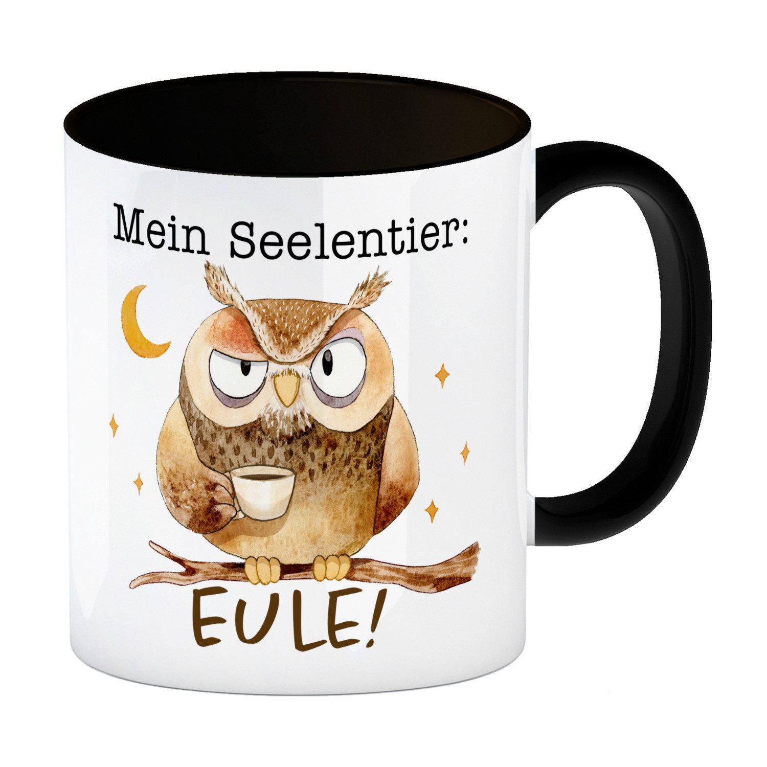 speecheese Tasse Eule Kaffeebecher in schwarz mit Spruch Mein ...