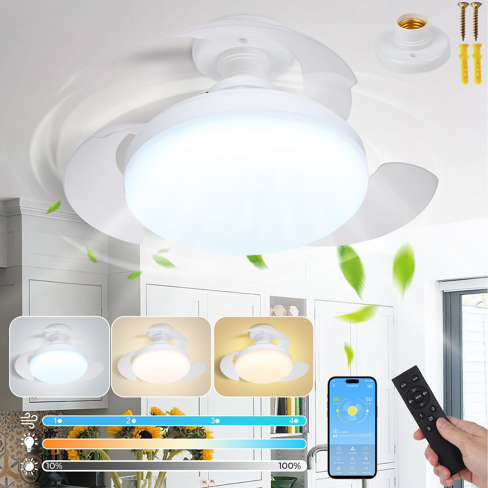 Sunicol Deckenventilator Dimmbar Deckenventilator mit beleuchtung, APP ...