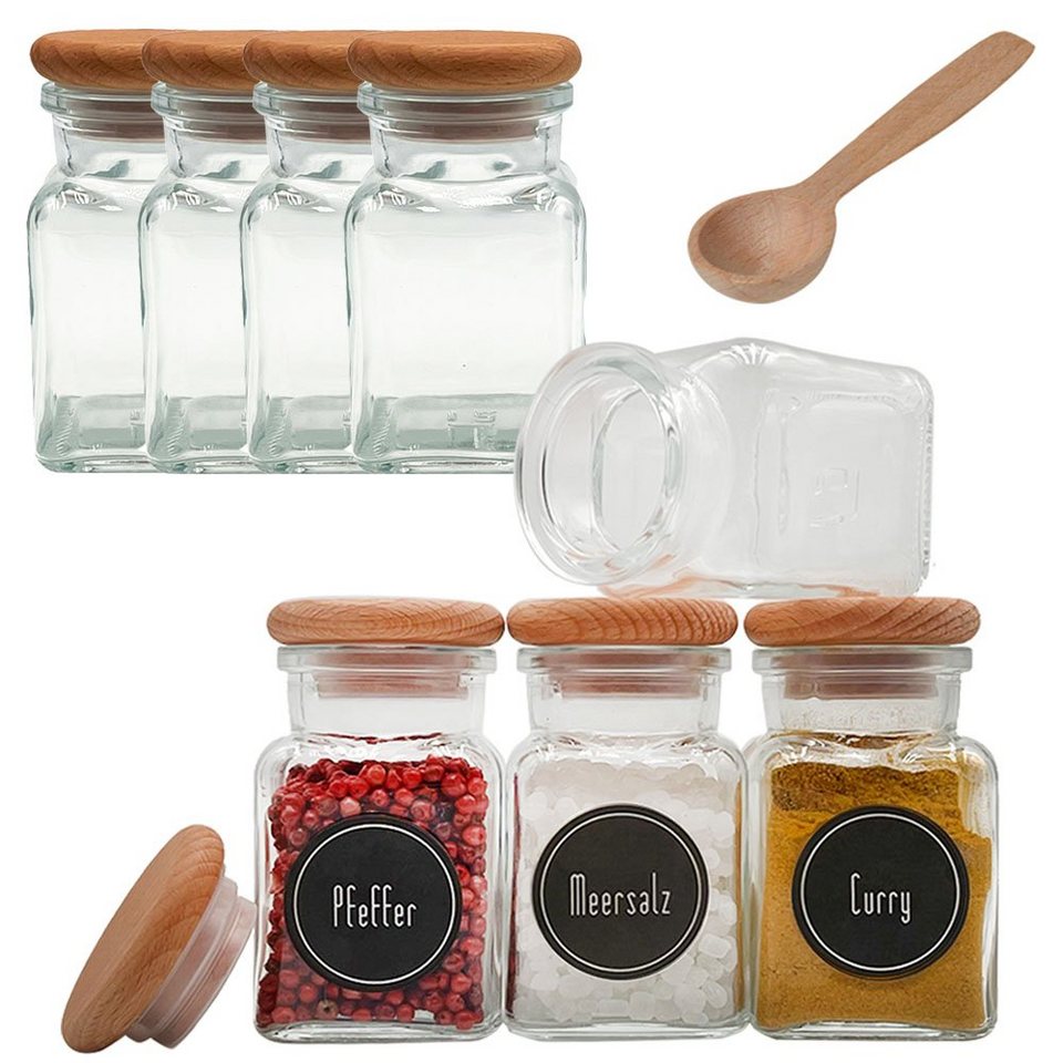 Mikken Gewürzbehälter 8 Gewürzgläser 150 Ml Eckig Mit Holzdeckel 24