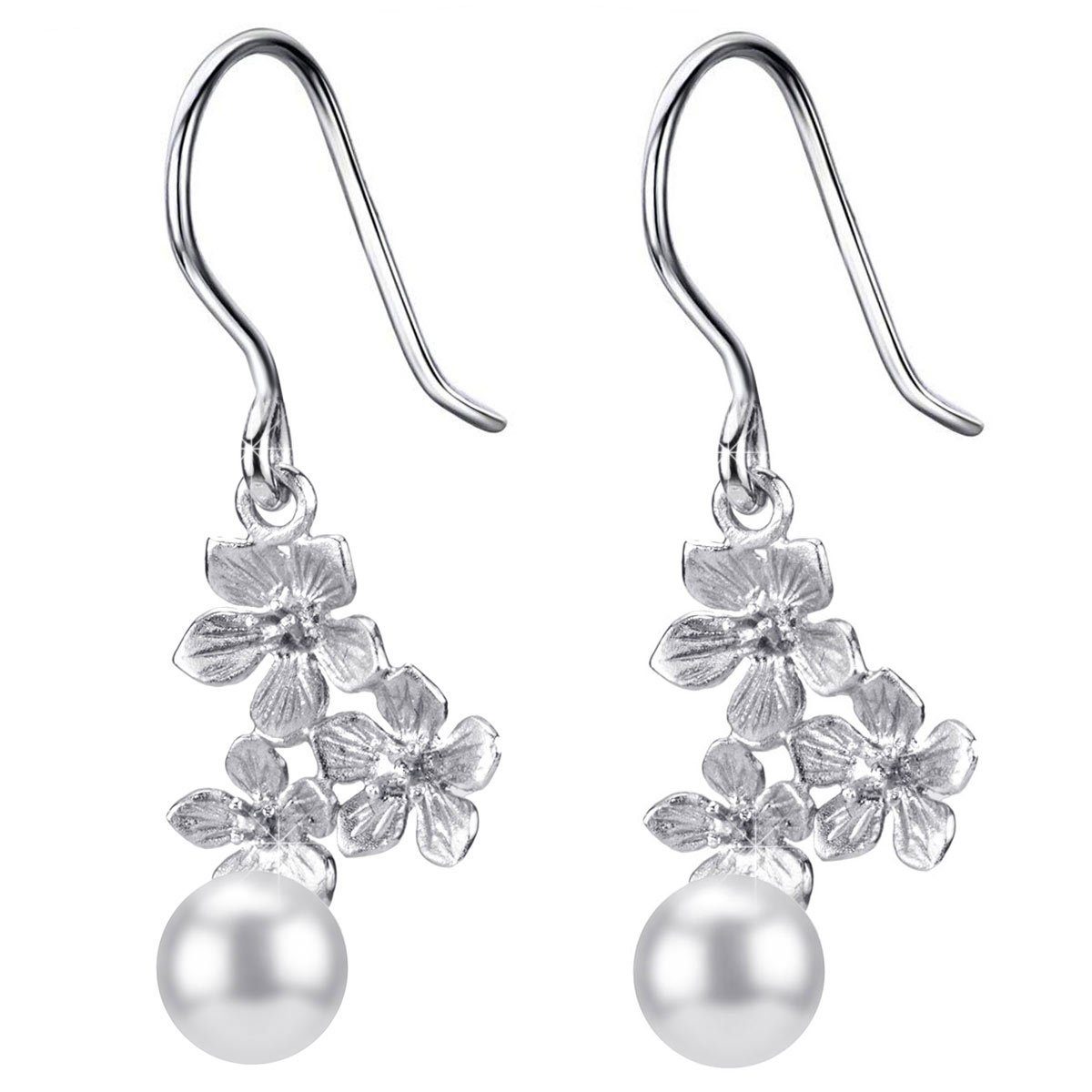 Materia Paar Ohrhaken »Damen Silber Perlen Ohrhänger Blüten SO-54«, 925 Sterling Silber ...