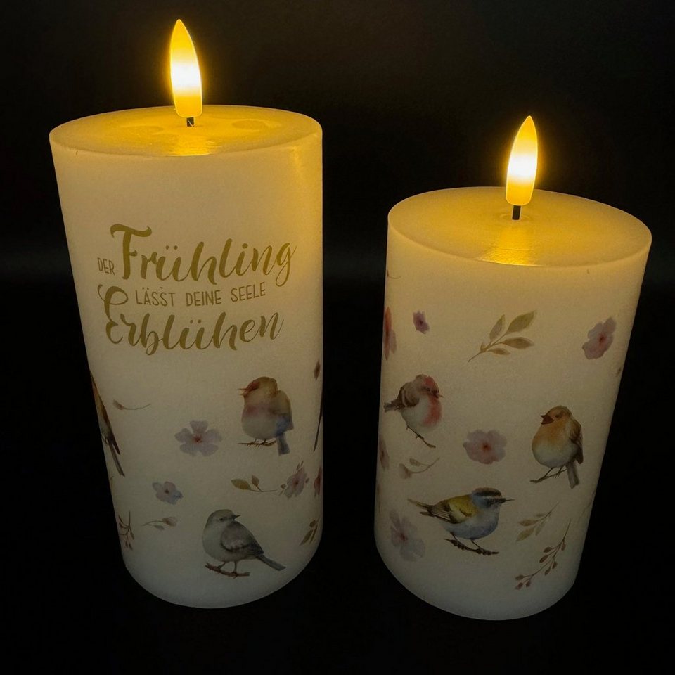 Online Fuchs Led Kerze 2 Led Kerzen Mit Frühlingsblumen And Vögeln Aus