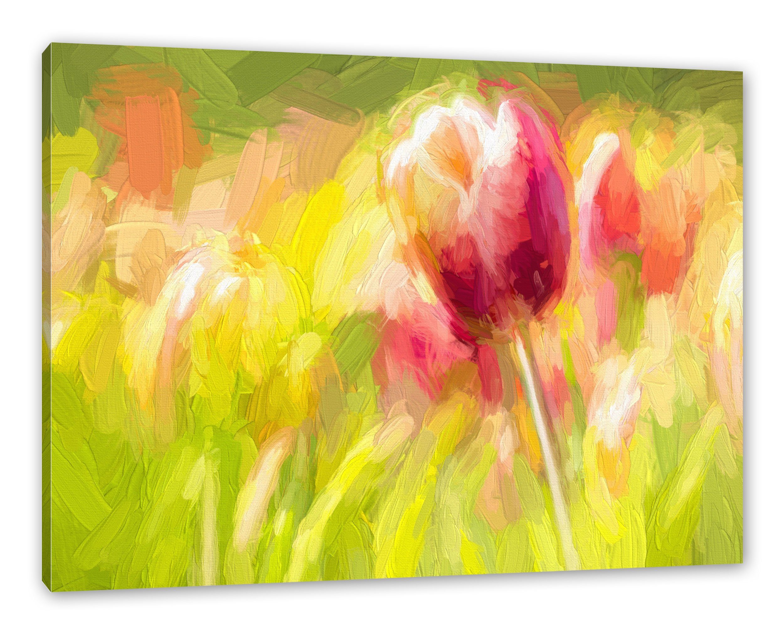 Pixxprint Leinwandbild Blühende rote Tulpen Kunst, Blühende rote Tulpen Kunst (1 St ...