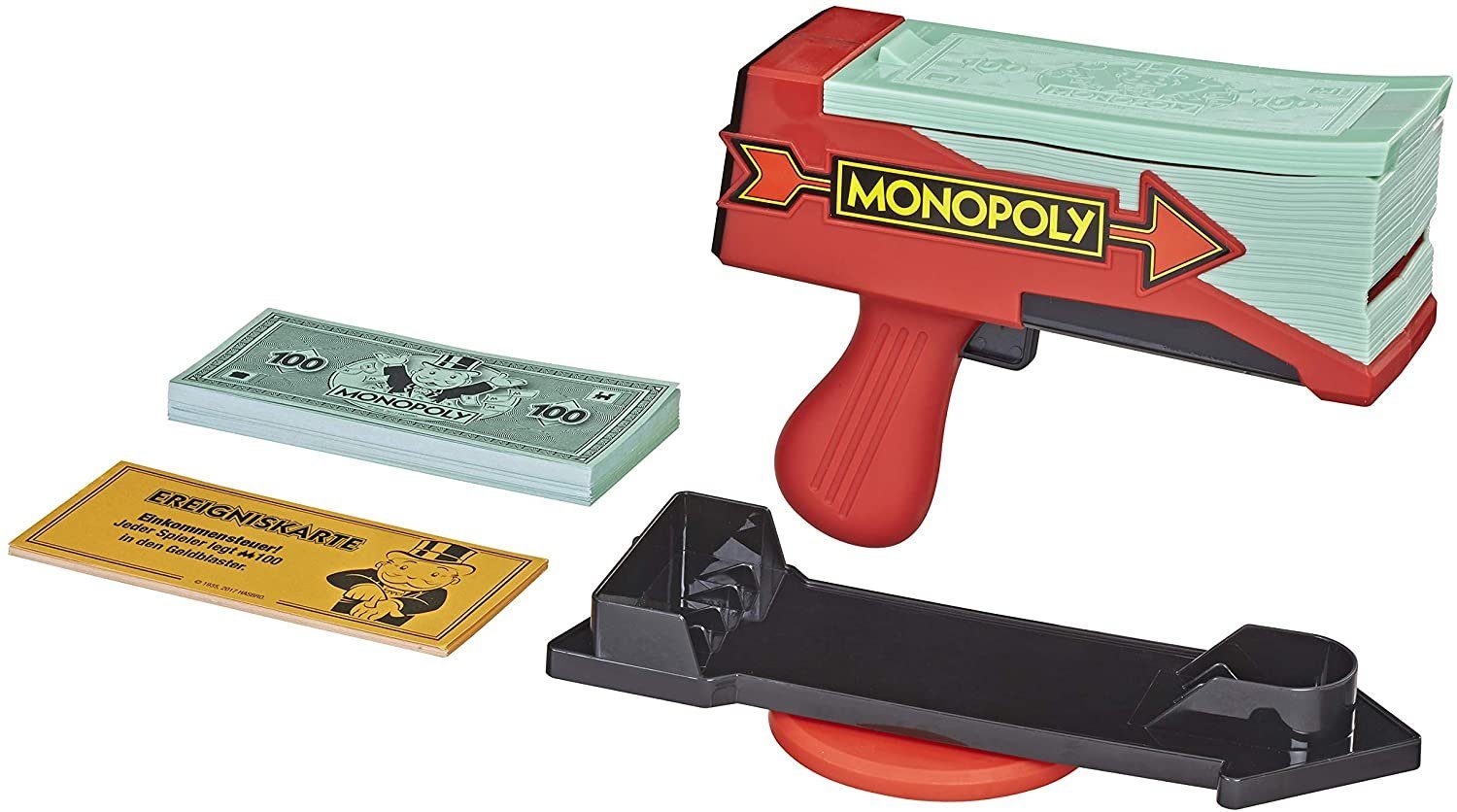 Hasbro Spiel Monopoly Spielgeld Kanone Geldregen Brettspiel Wirbelt Geld und Ereigniskarten in die Luft