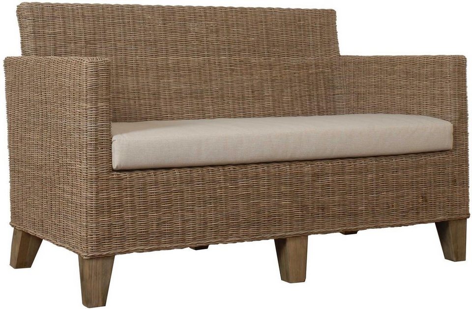 Krines Home Loungesofa Rattan Sofa 2 Sitzer Lounge Couch Aus Echtem