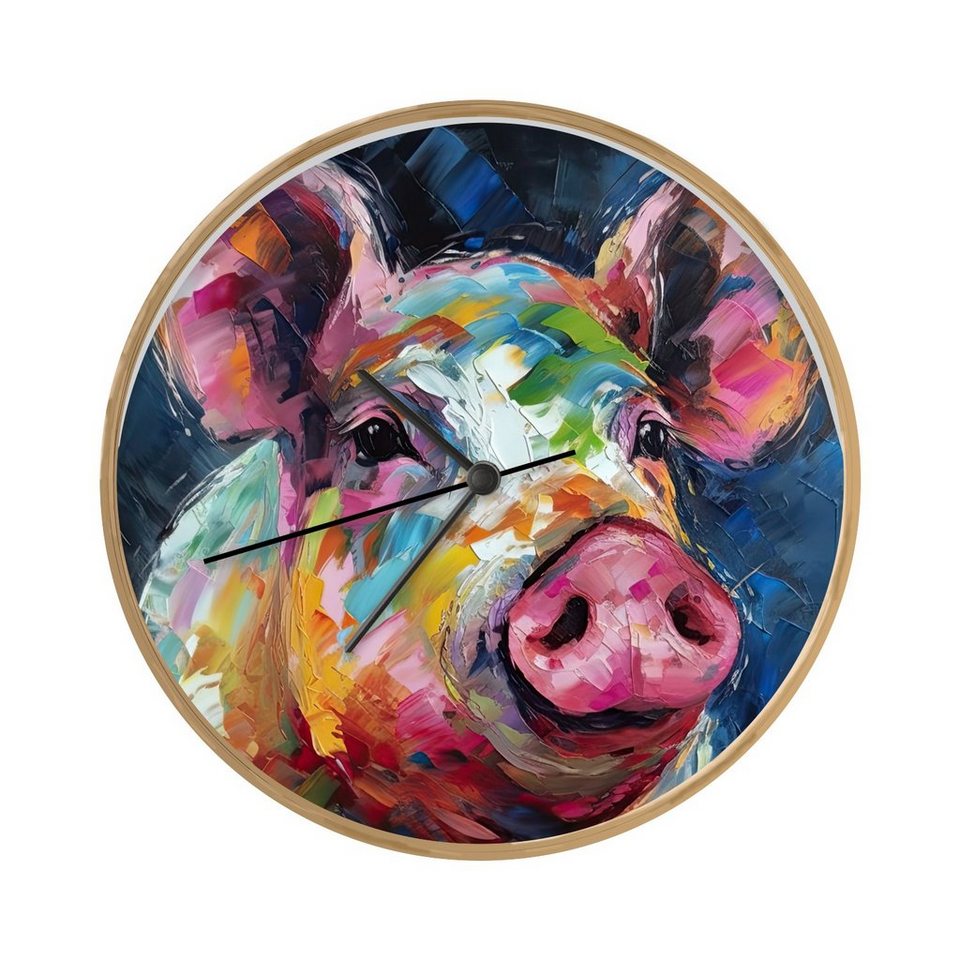 Muchowow Wanduhr Schwein Ölfarbe Tiere Kunst Uhrwerk Wohnzimmer