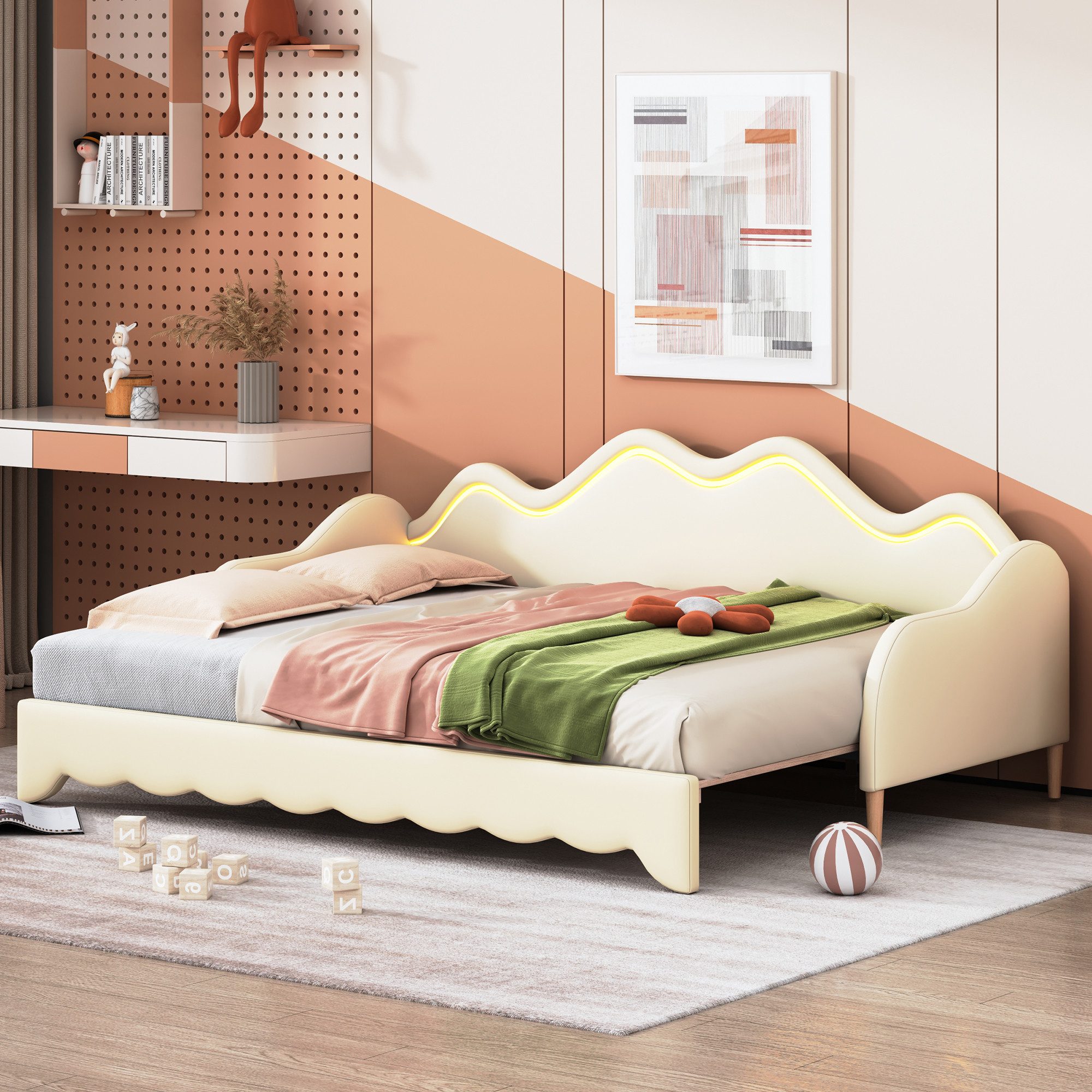 Odikalo Polsterbett Polsterbett 2-in-1 Multifunktions-Schlafsofa, 90(180)*190cm Beige